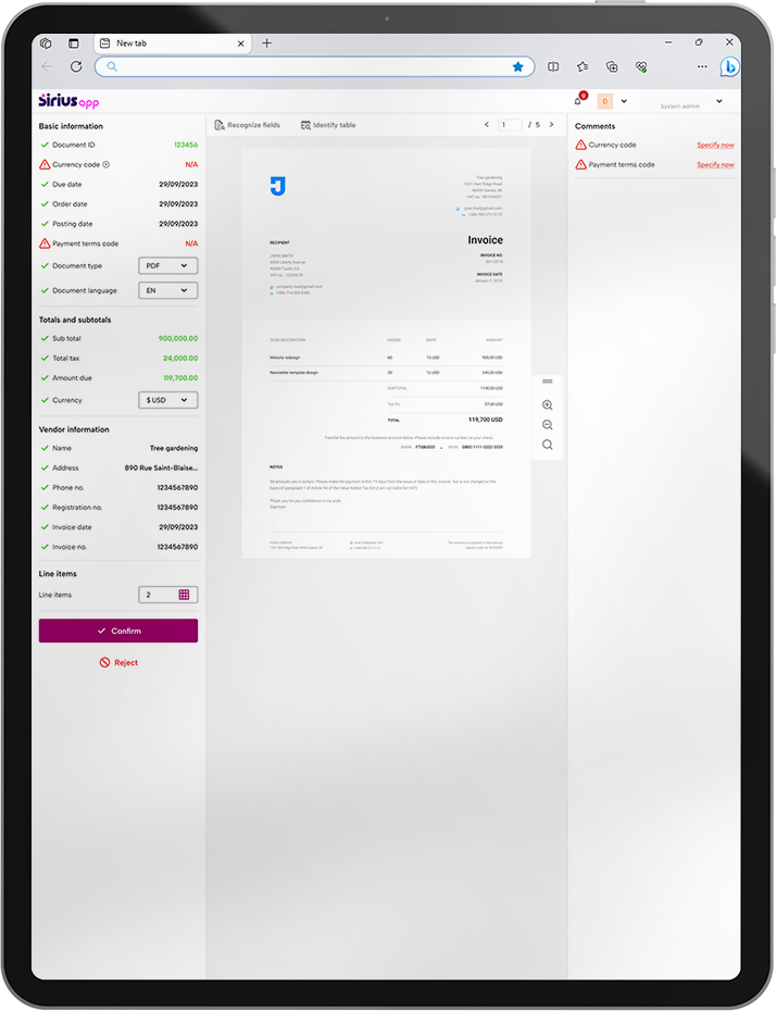 OCR Invoice Automation | Sirius App